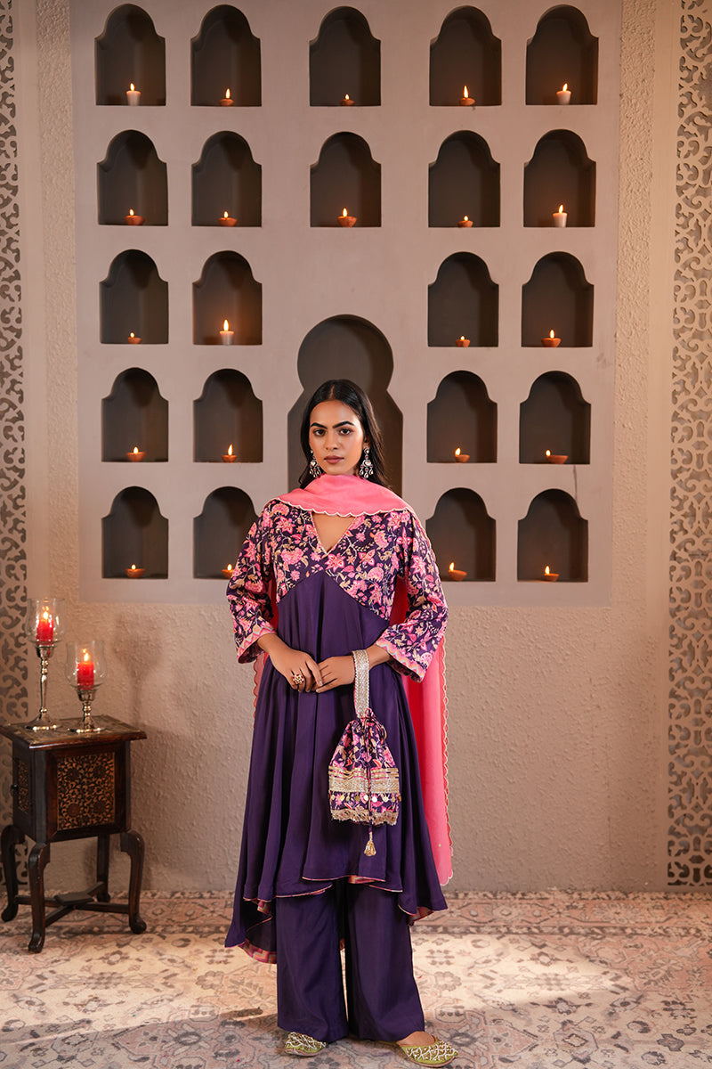 Banafshi Chintz Anarkali Set – UGNA By Unnati